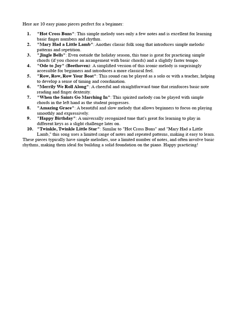 10 Easy Piano Pieces for Beginners | PDF
