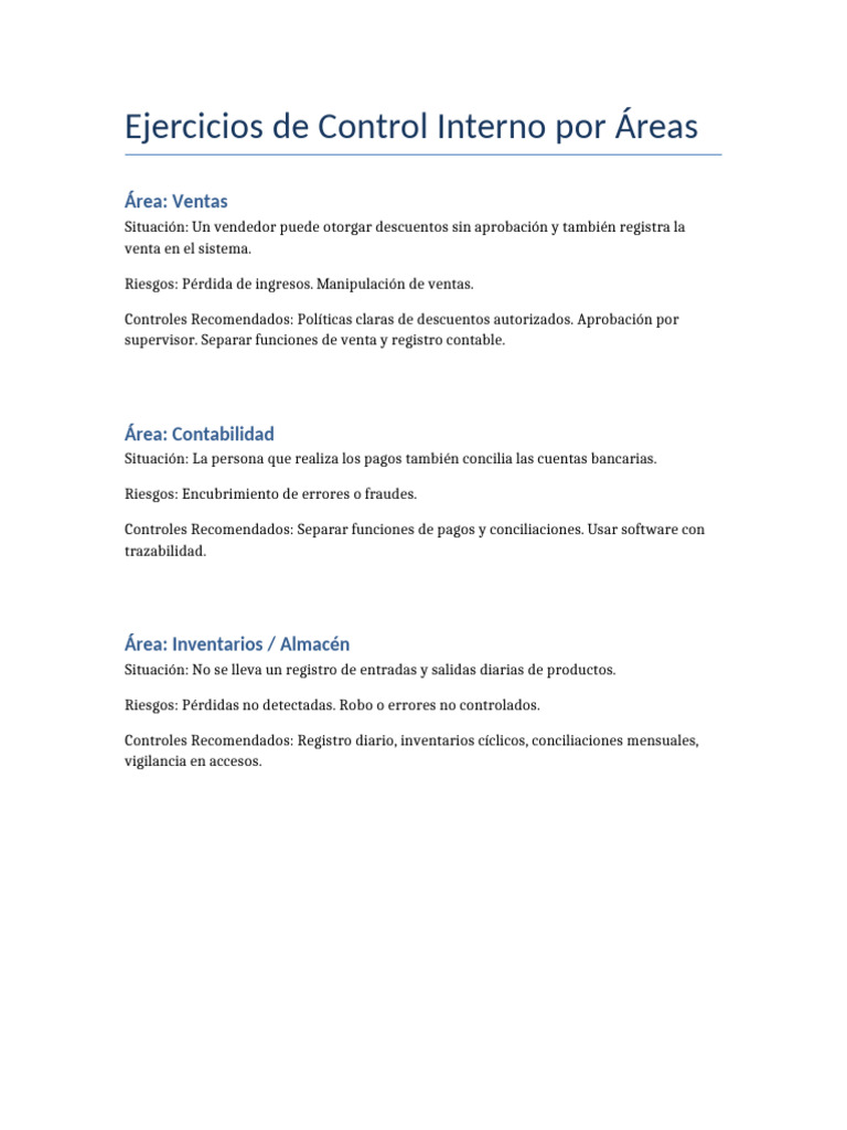 Ejercicios Control Interno Areas | PDF