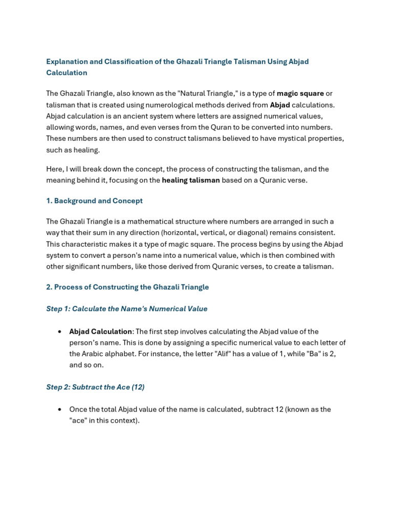 Ghazali Triangle Healing Talisman Using Abjad Calculation | PDF | Angel ...