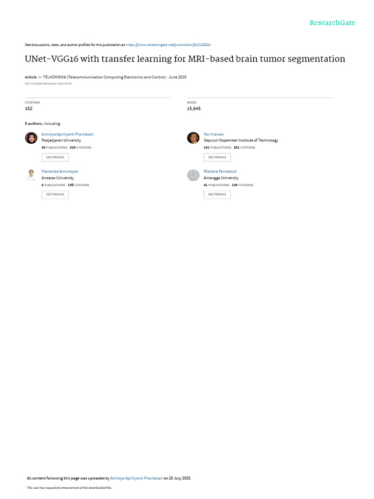 UNet-VGG16 With Transfer Learning For MRI-based BR | PDF | Image Segmentation | Applied Mathematics