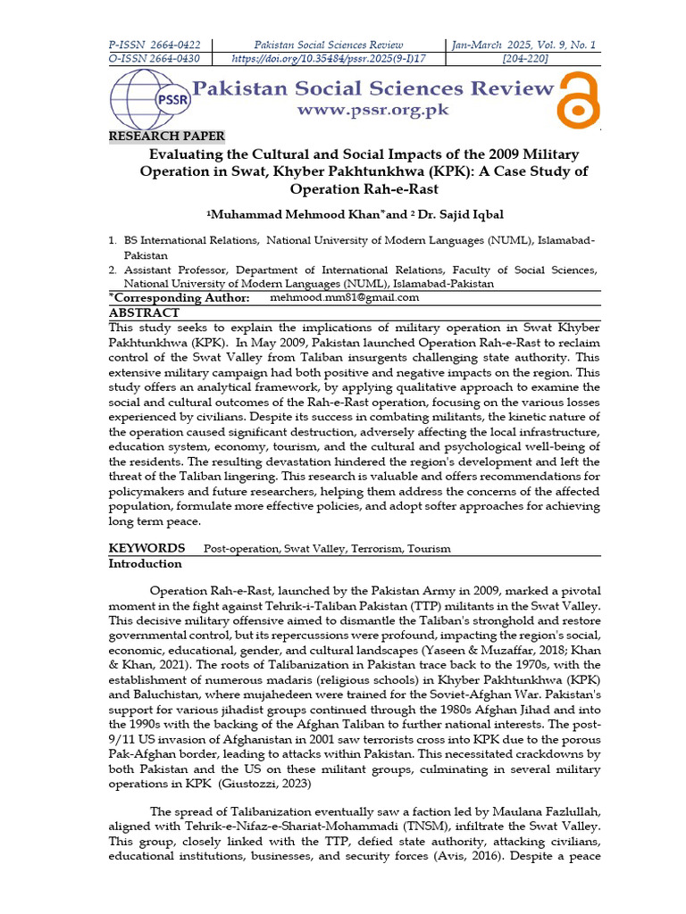 Evaluating The Cultural and Social Impacts of The 2009 Military ...