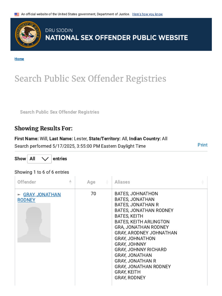 Search Public Sex Offender Registries - Dru Sjodin National Sex ...
