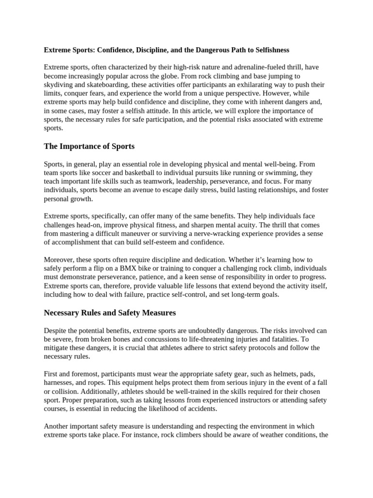Extreme Sports: Risks of Selfishness | PDF | Mountaineering | Disciplines