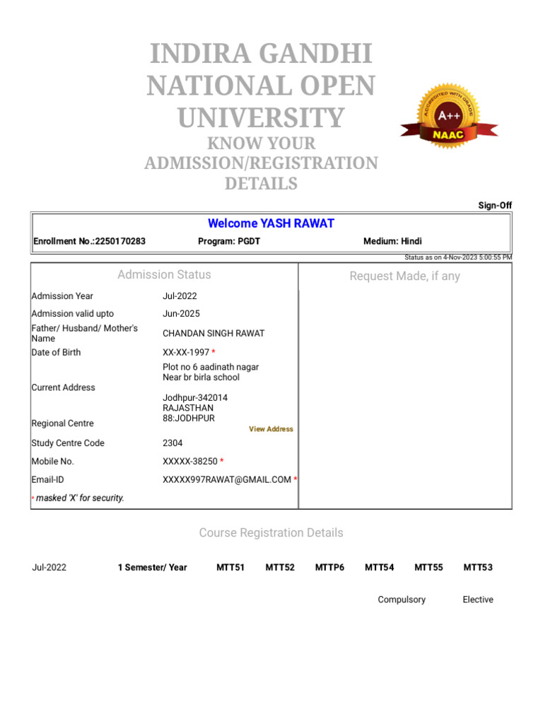 IGNOU Front | PDF