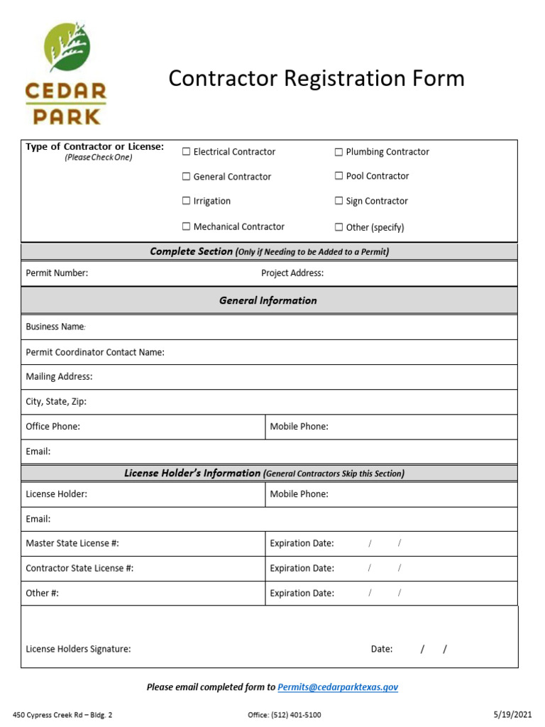 Contractor Registration Form: Complete Section | PDF