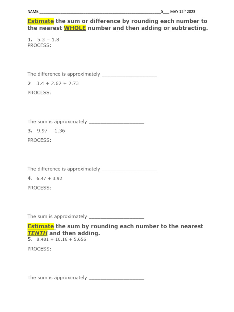 BASIC OPERATIONS DECIMALS I | PDF