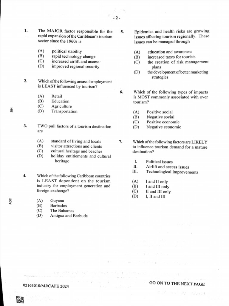 Tourism U1 P1 2024 | PDF