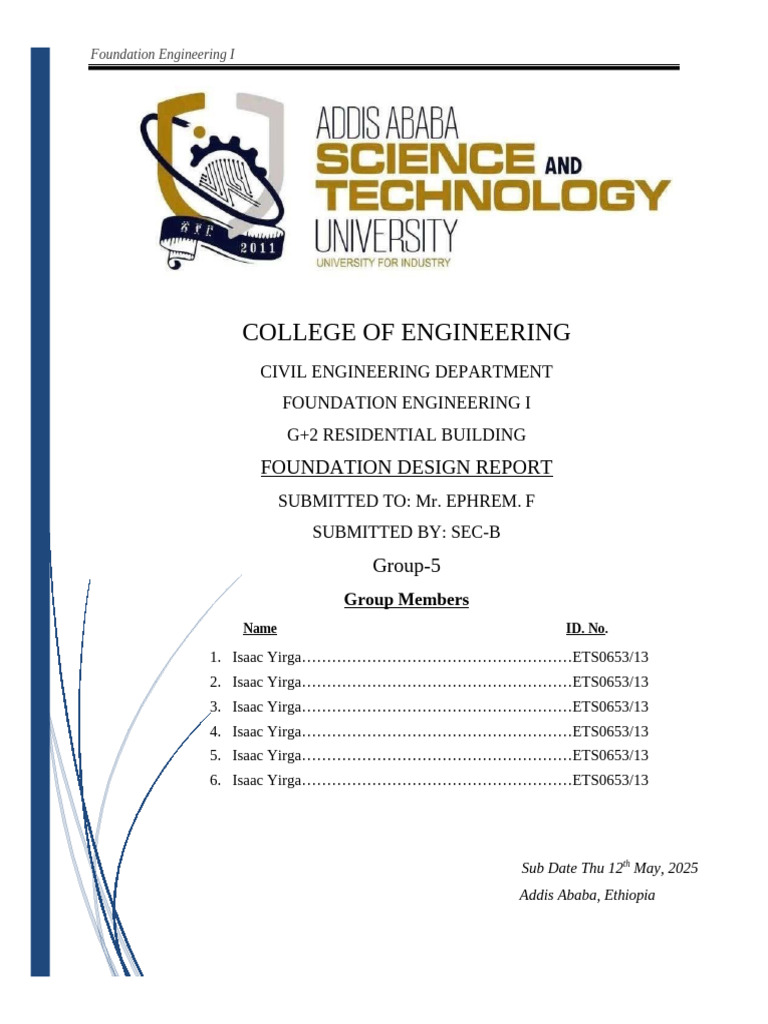 Foundation Design Report | PDF | Foundation (Engineering ...