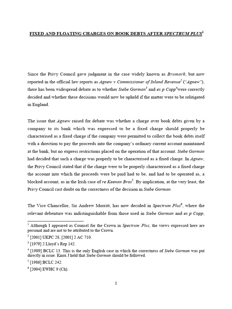 Fixed and Floating Charges Over Book Debts After Spectrum Plus | PDF ...
