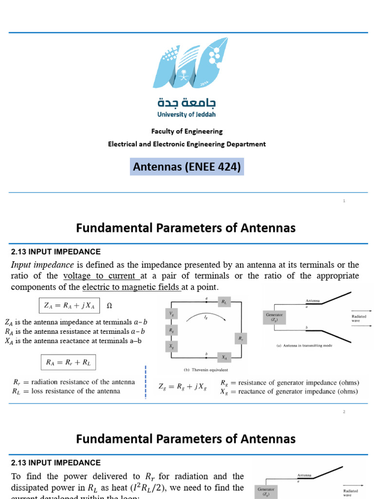 Lecture 4antenna and Propagation Theory | PDF | Antenna (Radio) | Electrical Impedance