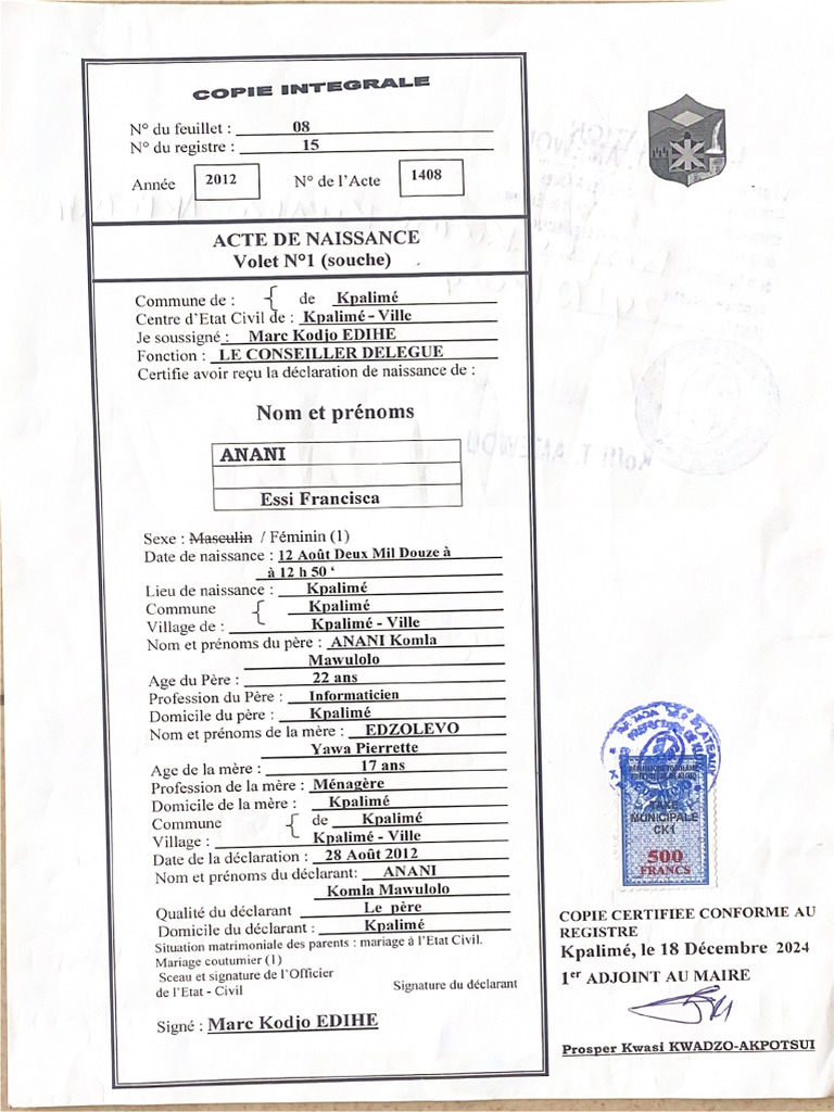 Copie intégrale ANANI Essi | PDF