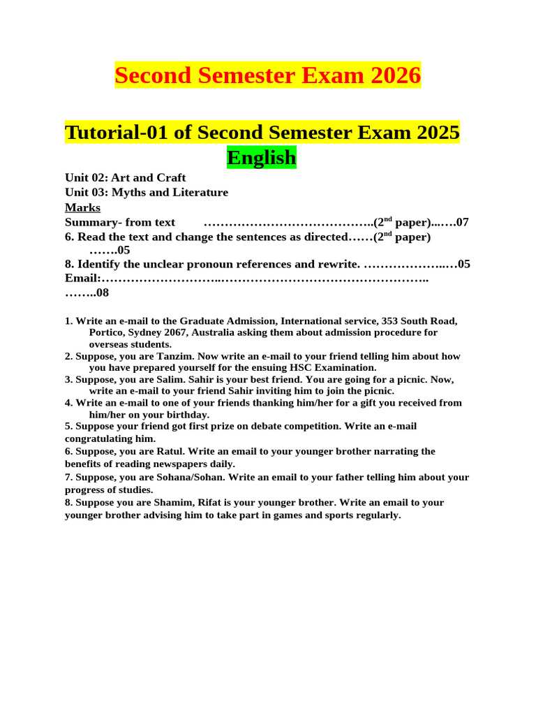 Updated Syllabus For Second Tutorial Examination | PDF