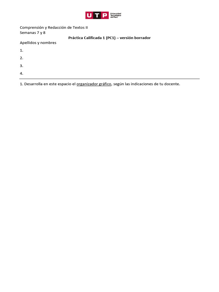 S07 y S08 - Práctica Calificada 1 (PC1 - Versión Borrador - Formato | PDF