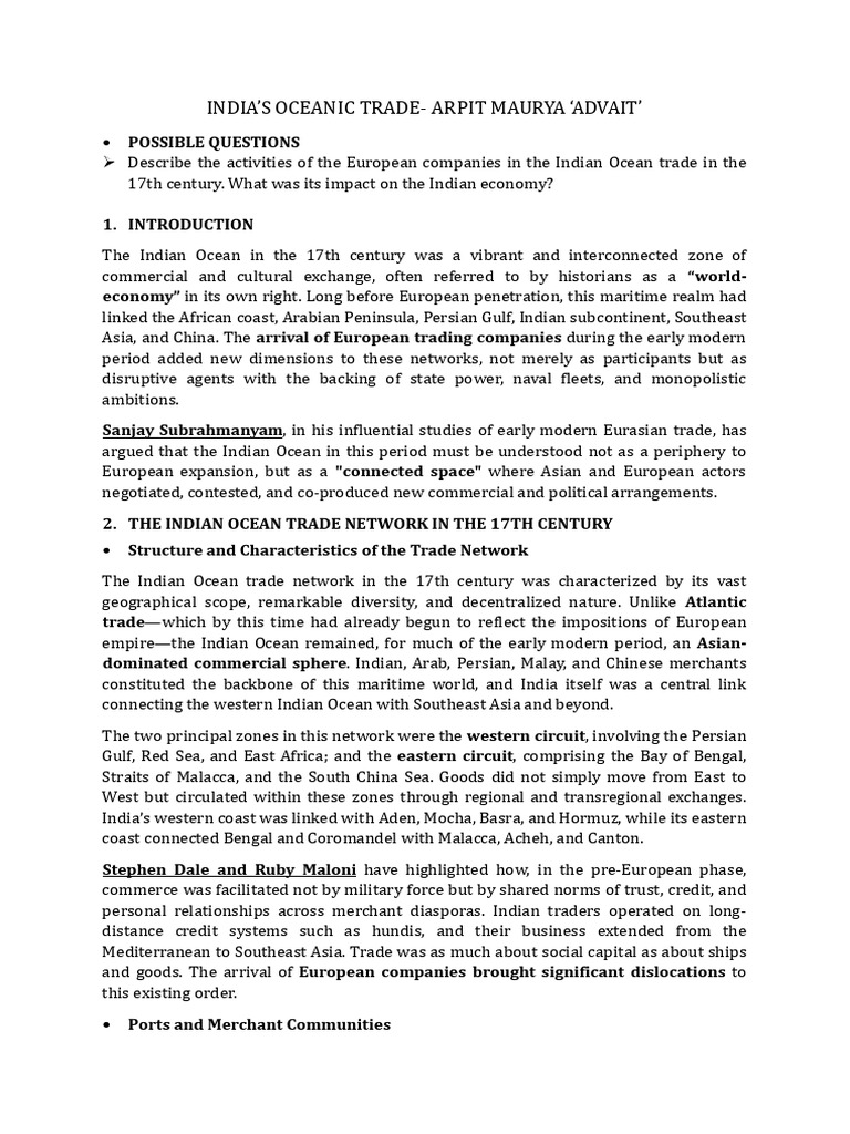 Indian Ocean Trade Routes: 17th Century | PDF | Indian Ocean | East ...