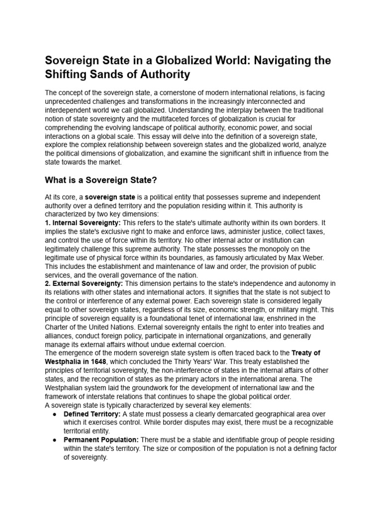 Sovereign State in A Globalised World (Unit III) by Dhurv | PDF | State ...