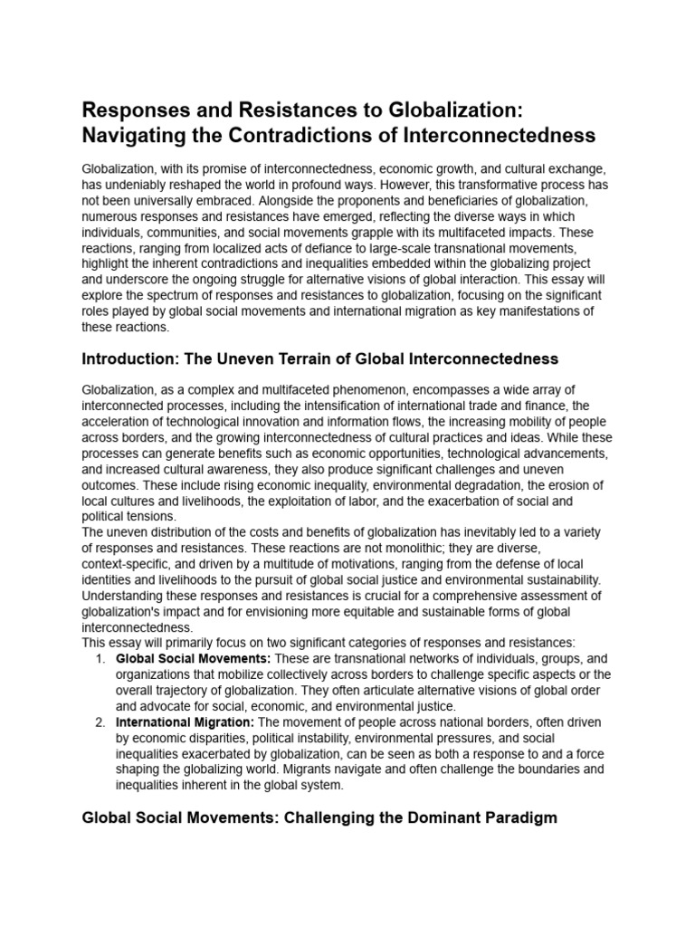 Responses and Resistances To Globalization (Unit V) by Dhurv | PDF | Globalization | Human Migration