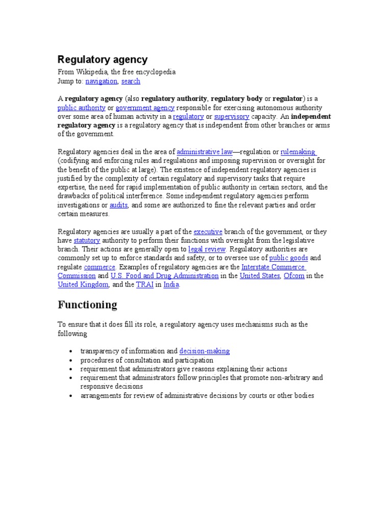 Understanding Regulatory Agencies | PDF