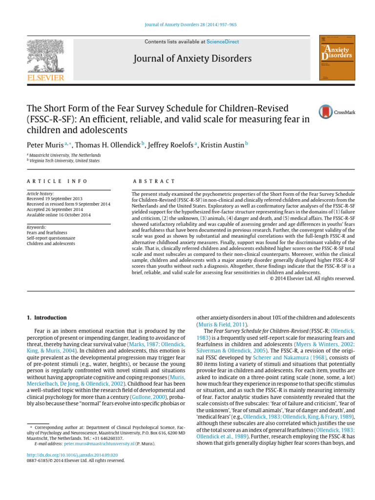 P - The Short Form of The Fear Survey Schedule For Children-Revised ...