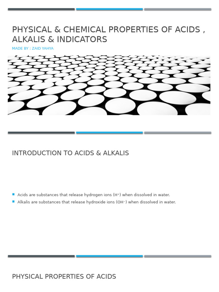 Physical 0 Chemical Properties of Acids J Alkalis | PDF