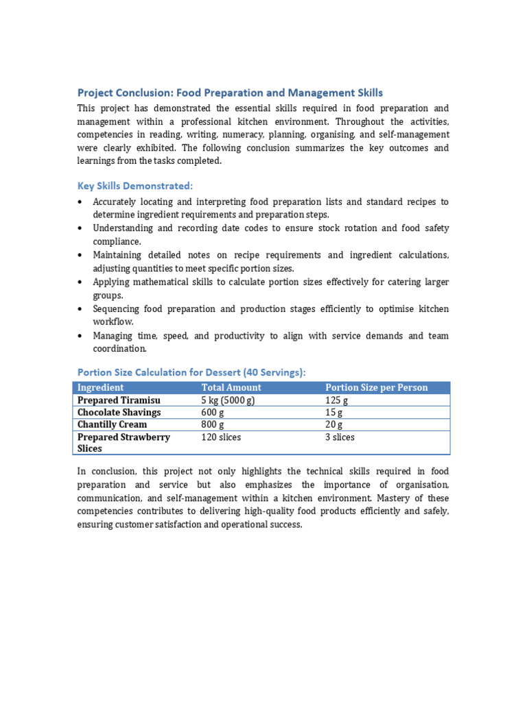 Food Prep & Management Skills Summary | PDF