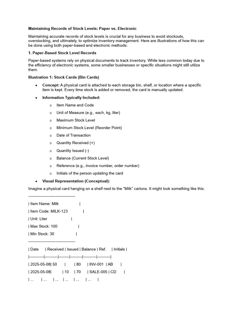 Maintaining Records of Stock Levels | PDF | Spreadsheet | Inventory