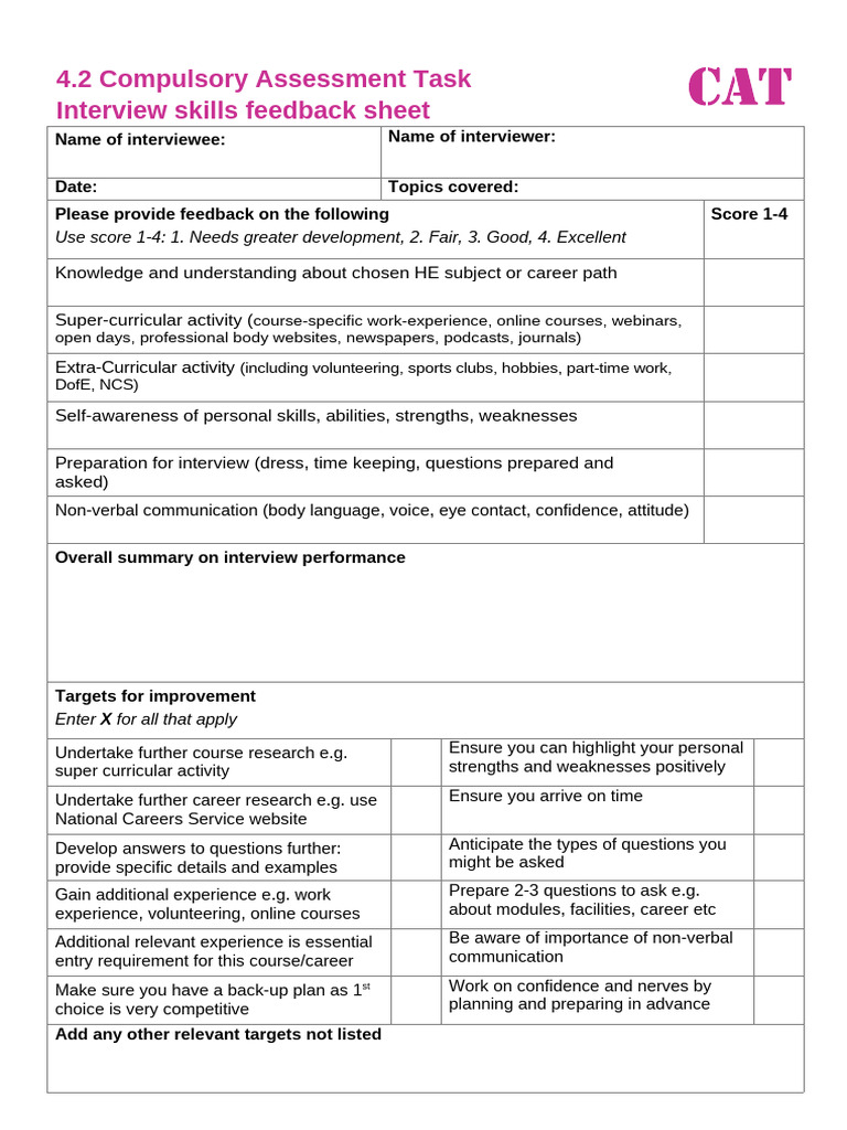 CAT4.2 Interview Feedback | PDF