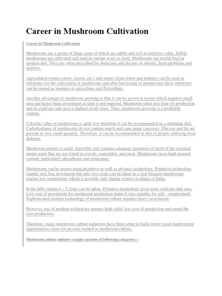 Mushroom Cultivation Career Guide | PDF | Mushroom | Edible Mushroom