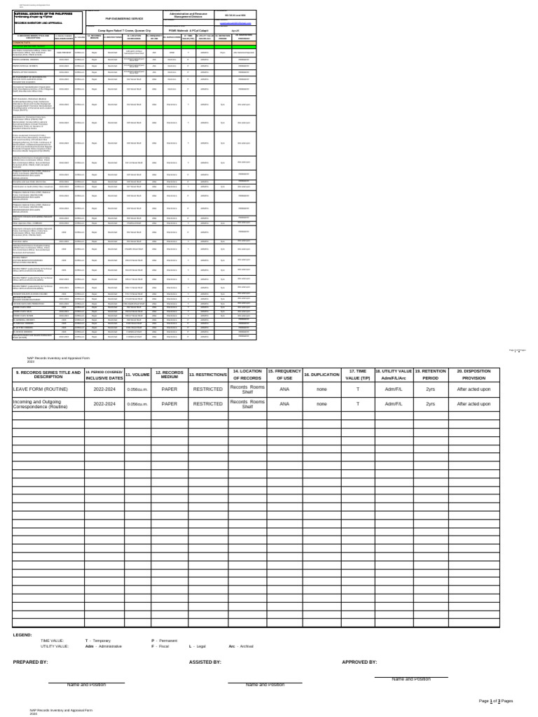 NAP Form No. 1 ARMD Masterlist - 3185ee1a 9c95 435a 9ed8 3f1e1f92cb20 | PDF | Records Management