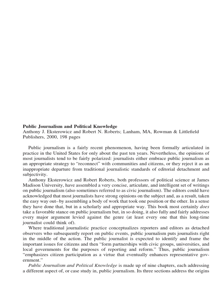 Public Journalism's Impact on Politics | PDF | Journalism | News