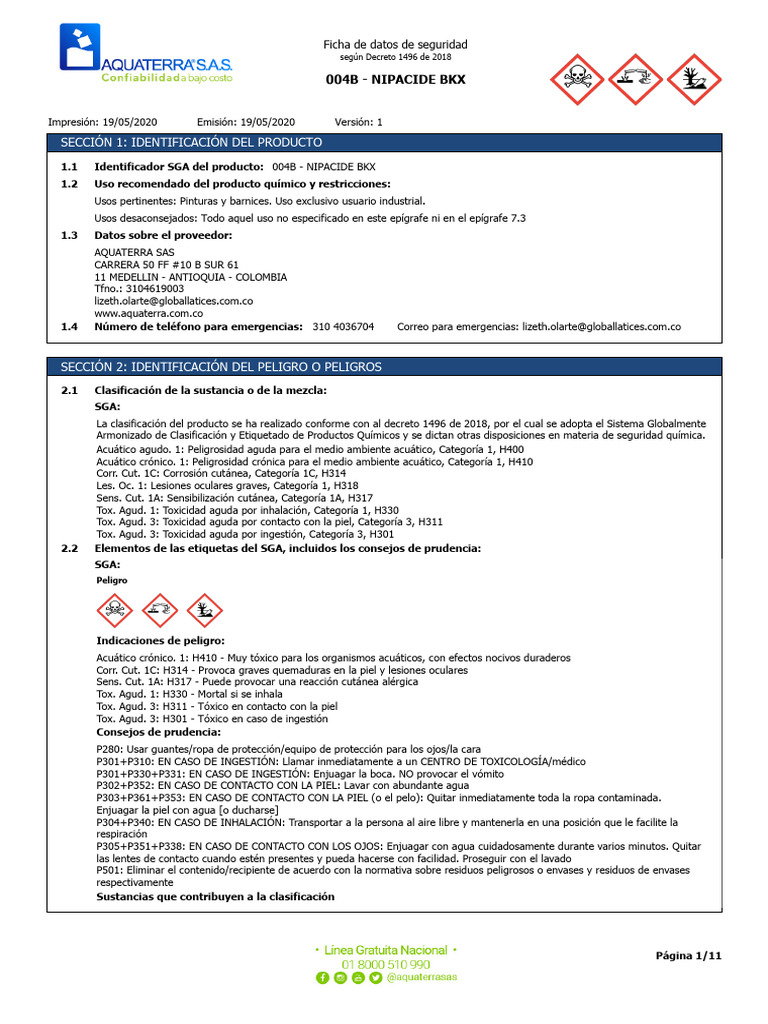 Ficha de Datos de Seguridad de 004B NIPACIDE BKX | PDF | Toxicidad | Quemar