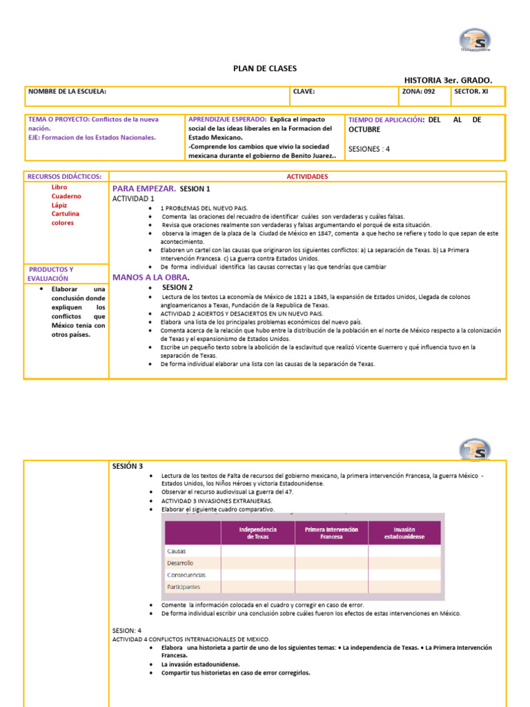 Planeacion de Historia 3 | PDF | México | Los Estados Unidos