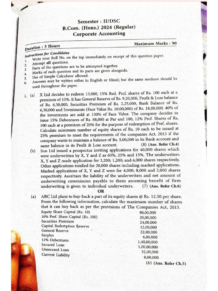 PYQ 2024 (Corporate Accounting) | PDF