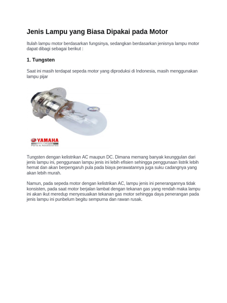 Jenis-Jenis Lampu Motor dan Fungsinya | PDF