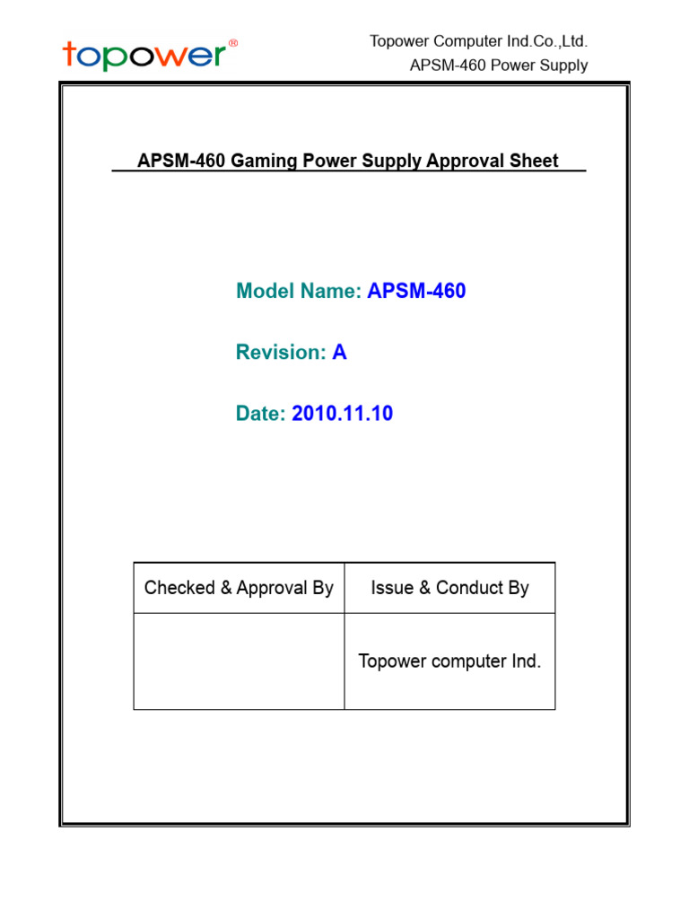 APSM-460 Power Supply Overview | PDF | Power Supply | Mains Electricity