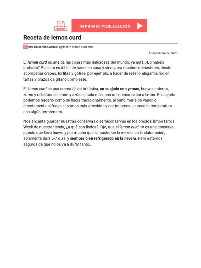 Receta de Lemon Curd | PDF | Cocina | Alimentos