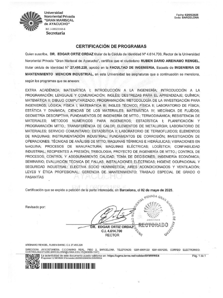 Certificacion de Programas | PDF