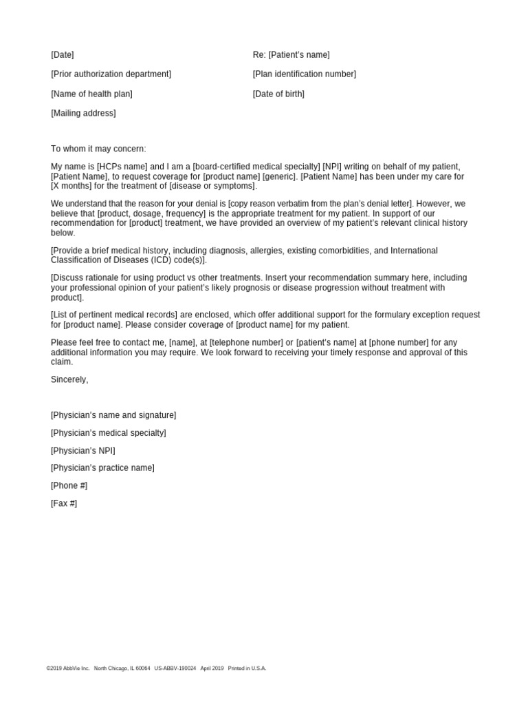Medical Necessity Appeal Letter Template | PDF
