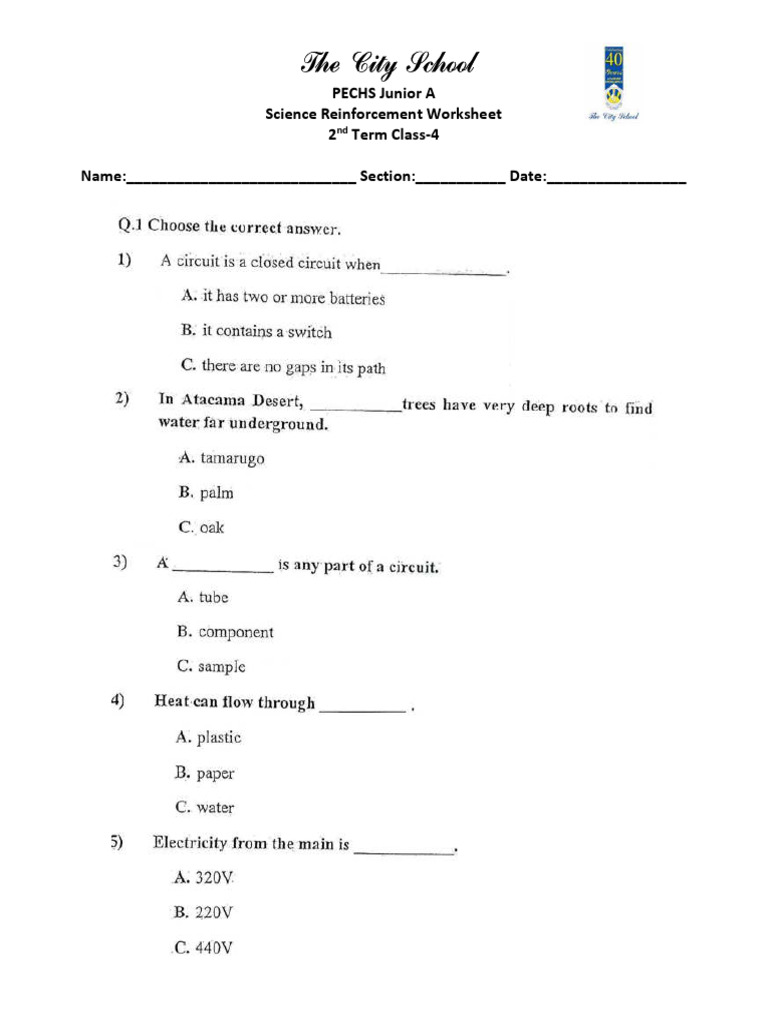 Science Reinforcement Worksheet1 2nd Term Class 4 | PDF