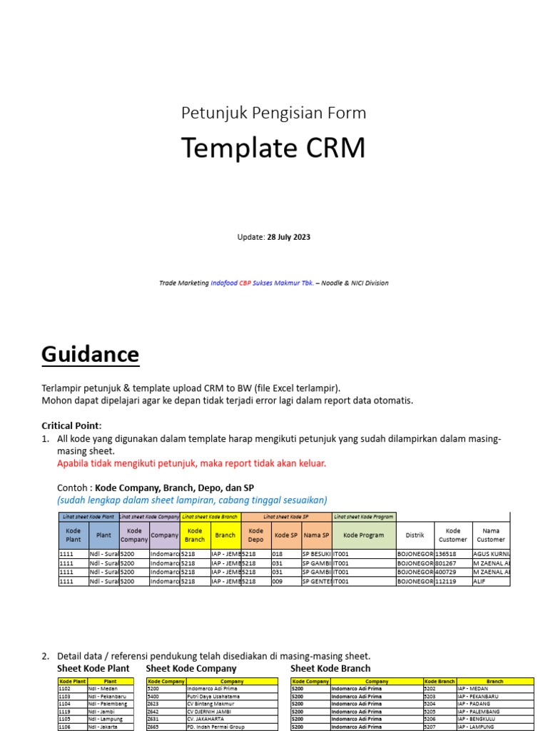 Petunjuk Pengisian Form Template CRM | PDF