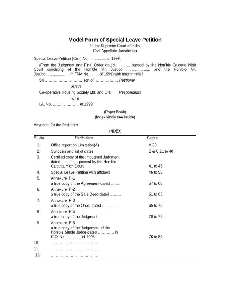 Chapter 51 - Forms-Special Leave Petition To Appeal | PDF | Judgment ...