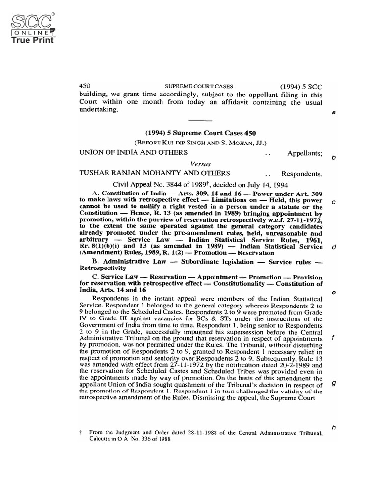 Union of India v. Tushar Ranjan Mohanty, (1994) 5 SCC 450 | PDF ...