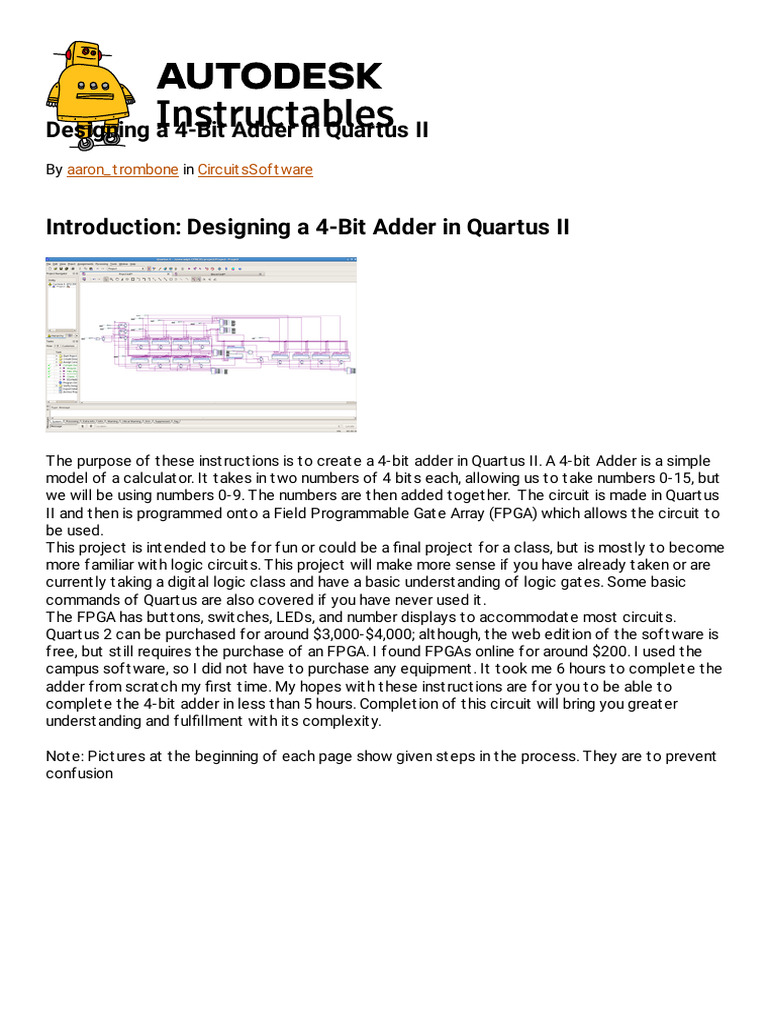 Designing A 4-Bit Adder in Quartus II - 7 Steps - Instructables | PDF | Field Programmable Gate ...