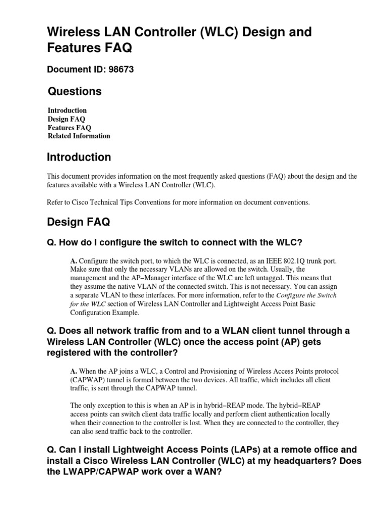 WLC Design Ftrs Faq | PDF