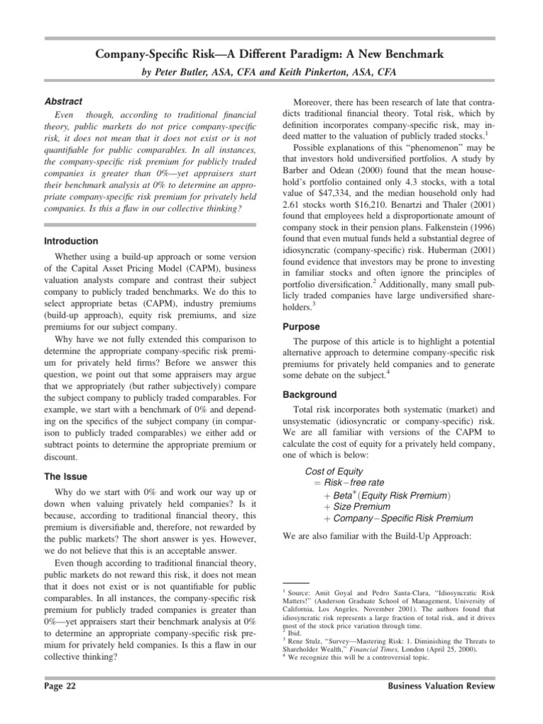 Company Specific Risk - Introduction of A New Paradigm | PDF | Business Valuation | Beta (Finance)