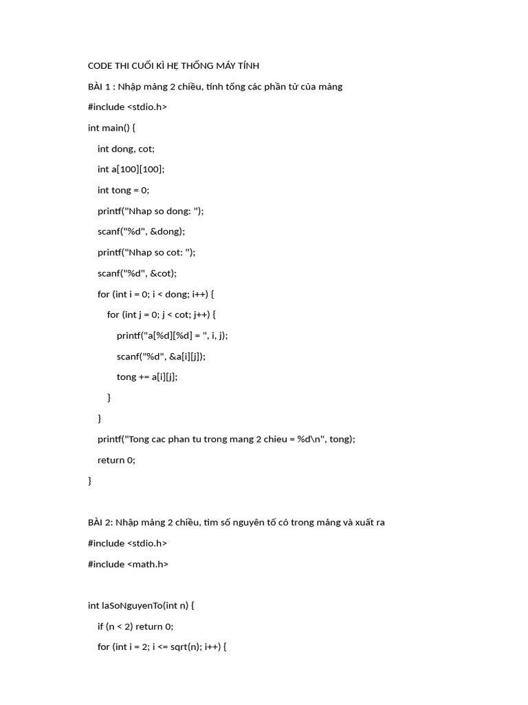 Code Thi Cuối Kì Hệ Thống Máy Tính | PDF