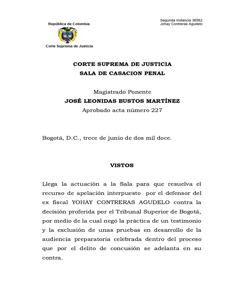 República de Colombia: Segunda Instancia 36562 Johay Contreras Agudelo ...