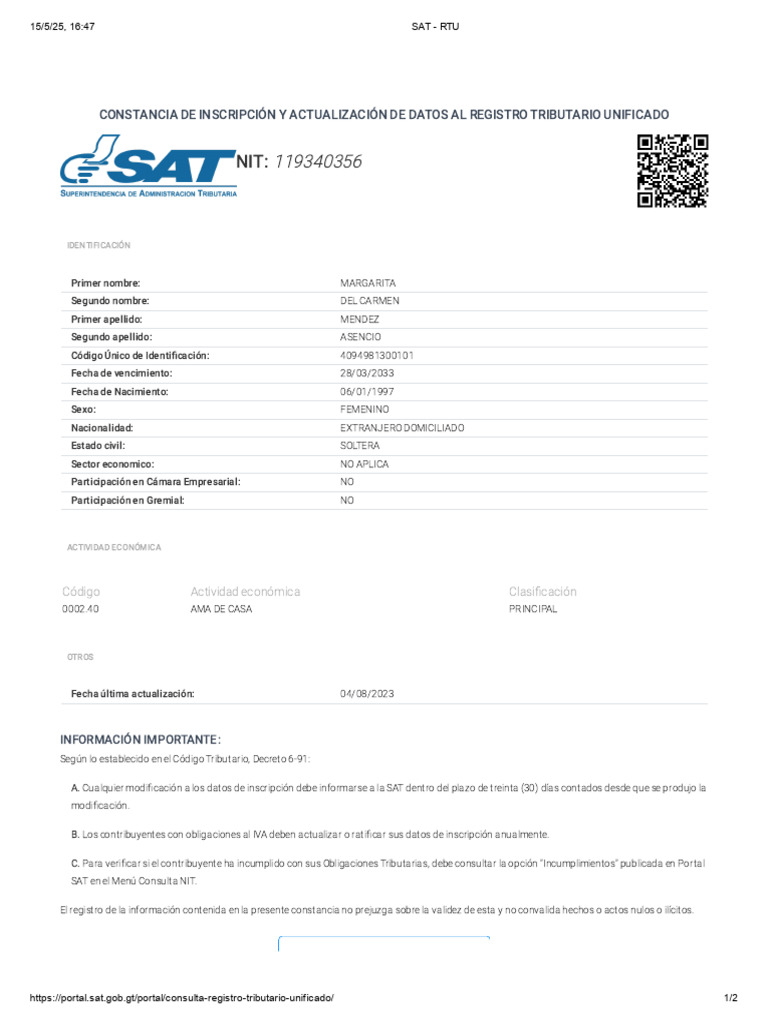 Portal SAT - Impresión de RTU - Guatemalafffffff | PDF