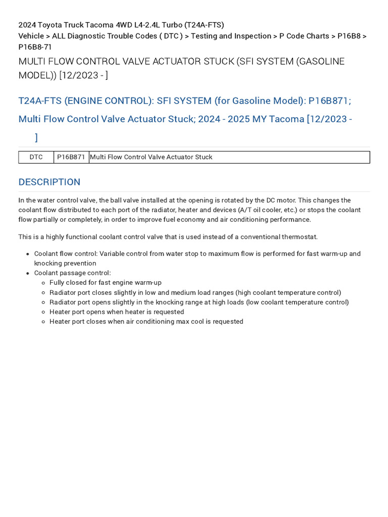 Multi Flow Control Valve Actuator Stuck (SFI System (Gasoline Model ...