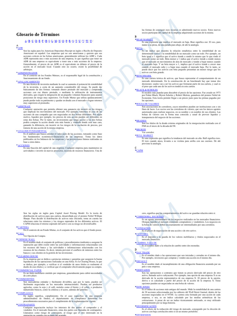 2 Glosario de Terminos | PDF | Bolsa | Inversiones