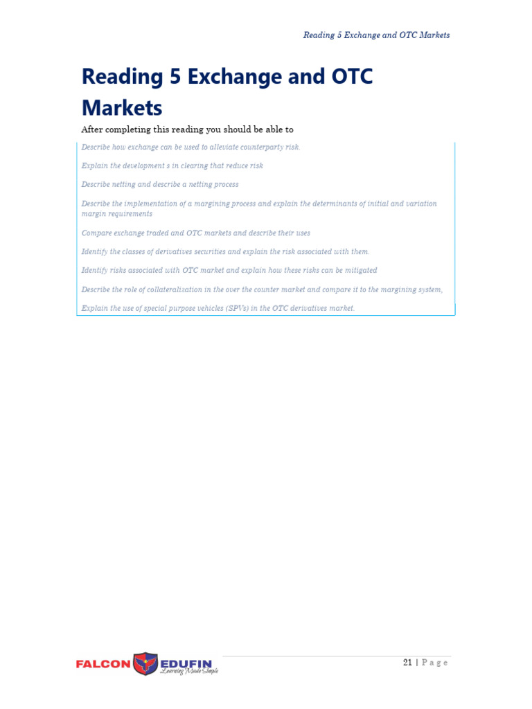 Reading 5 Exchange and OTC Markets | PDF | Margin (Finance) | Option (Finance)